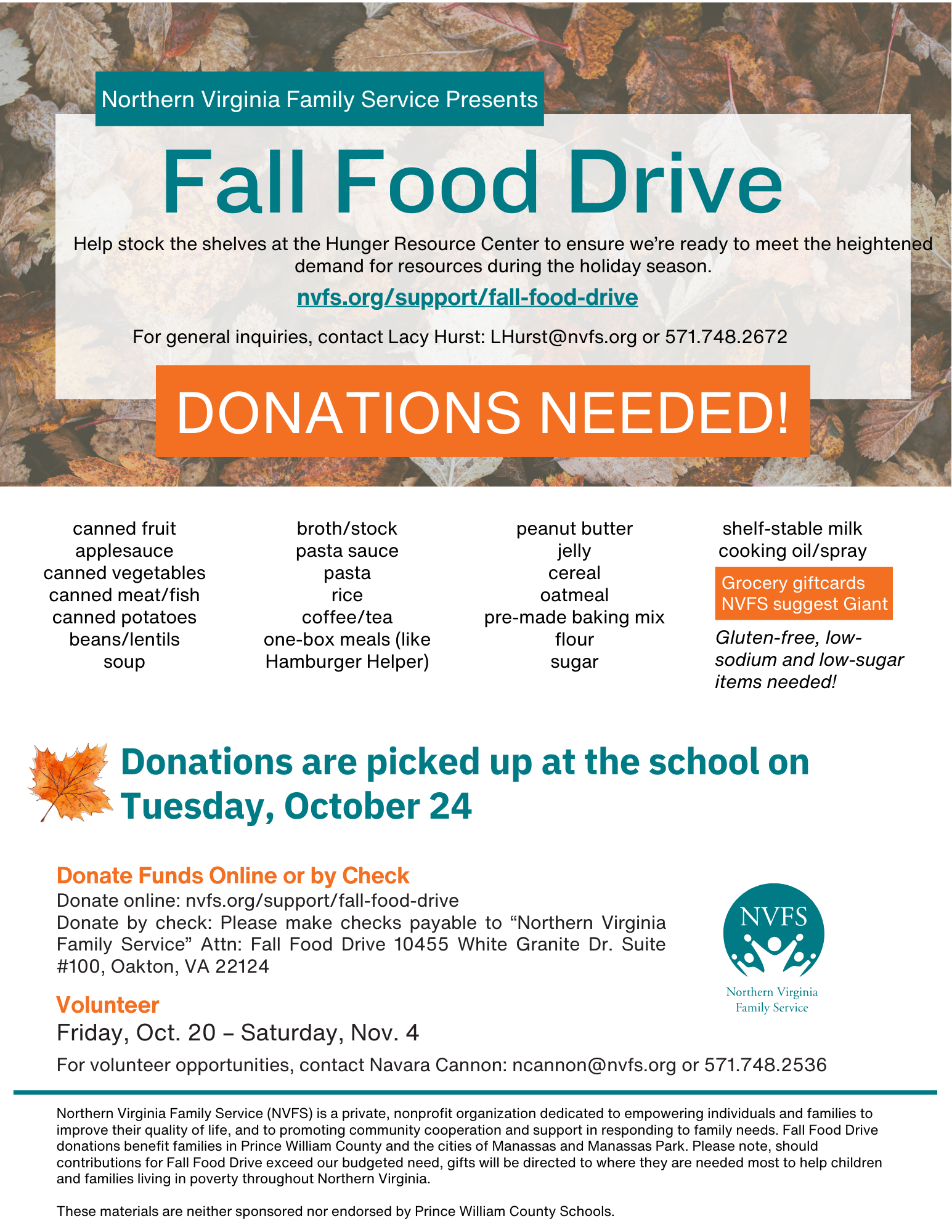 Fall Food Drive - Northern Virginia Family Service